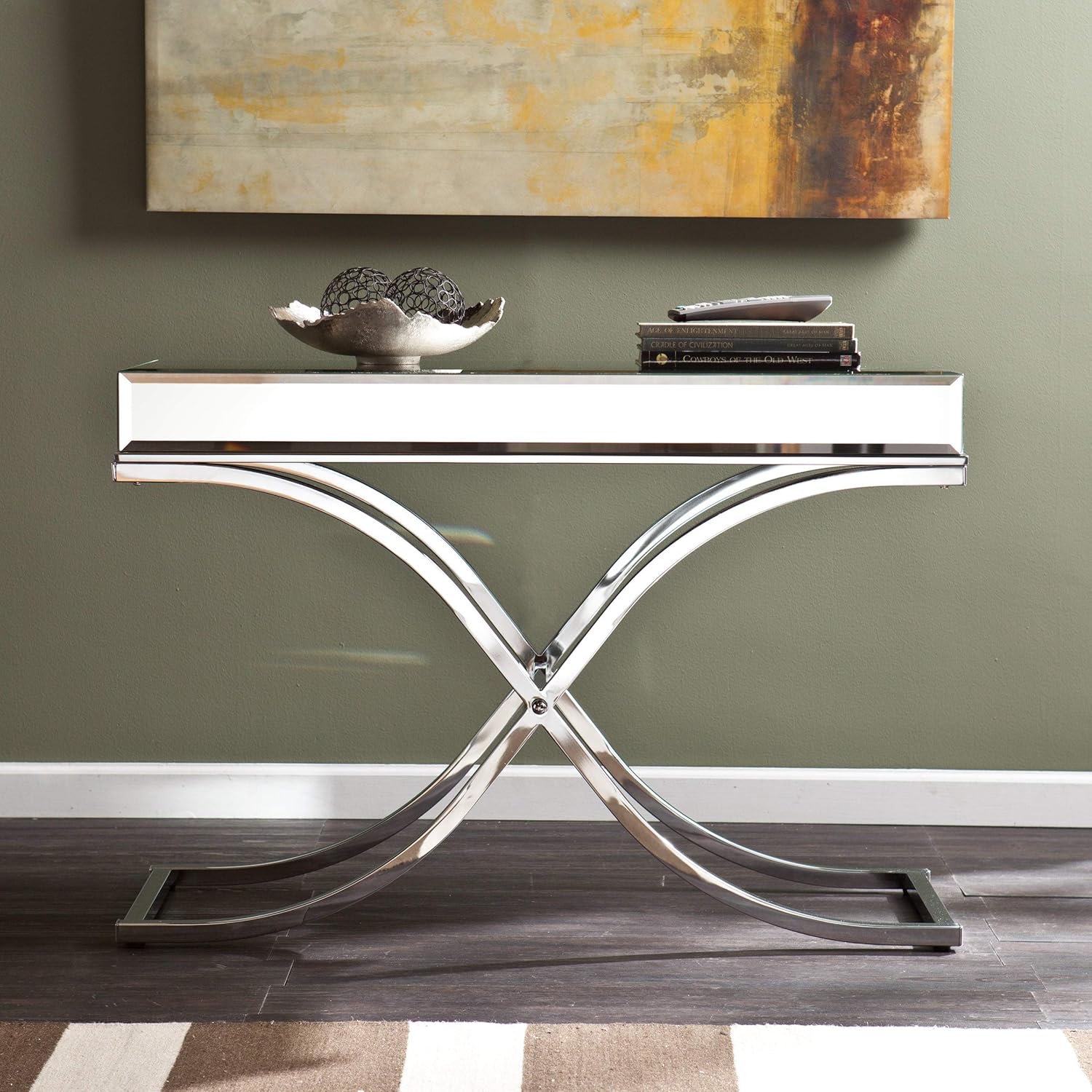 Amazon.com: Chrome Mirrored Sofa/Console Table Silver Glam Rectangle ...