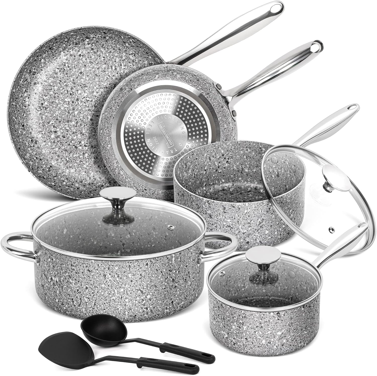 Amazon.com: MICHELANGELO Pots and Pans Set 10 Piece, Cookware Set with ...