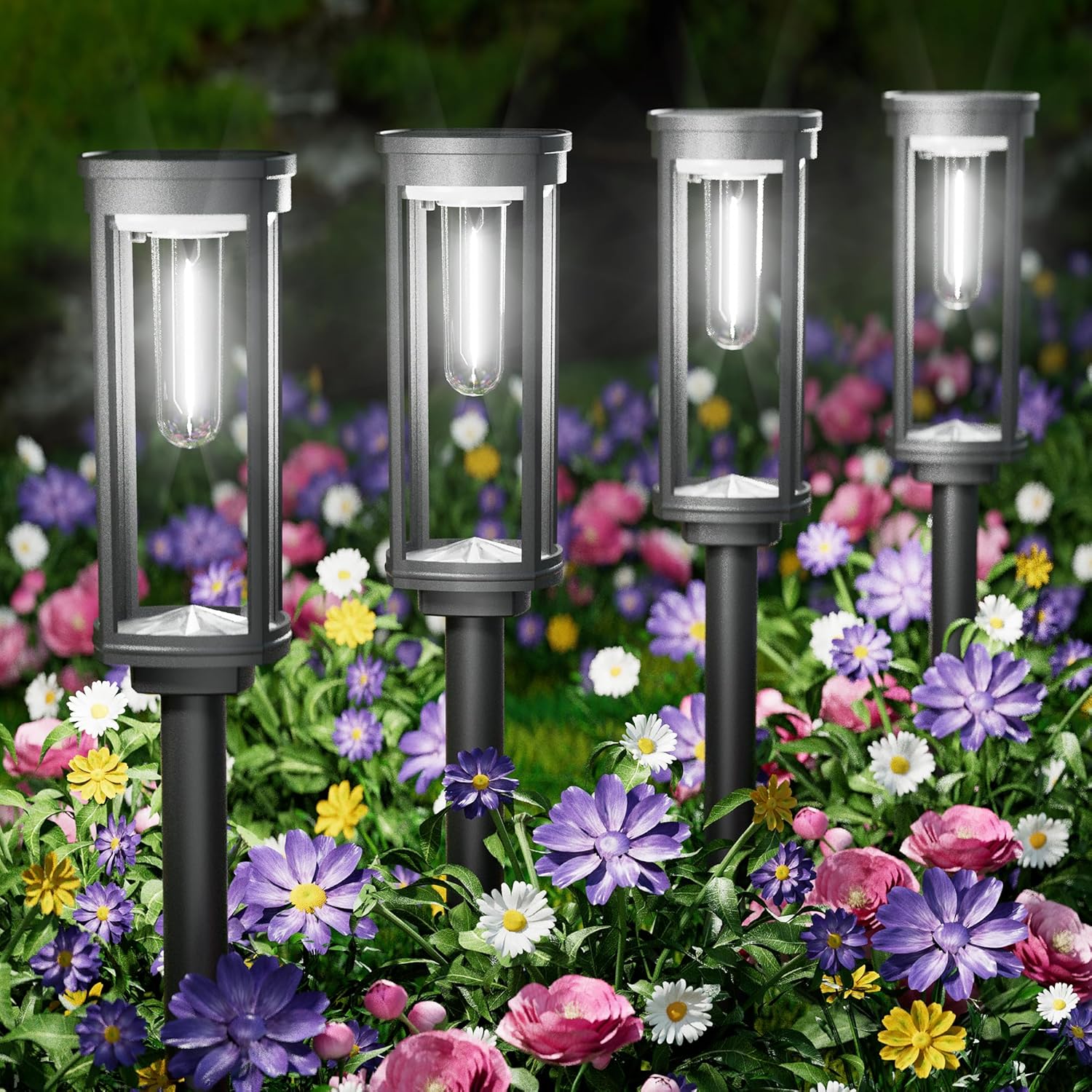 NEWMESSI Solar Outdoor Pathway Lights 8 Pack Modern Style Solar ...
