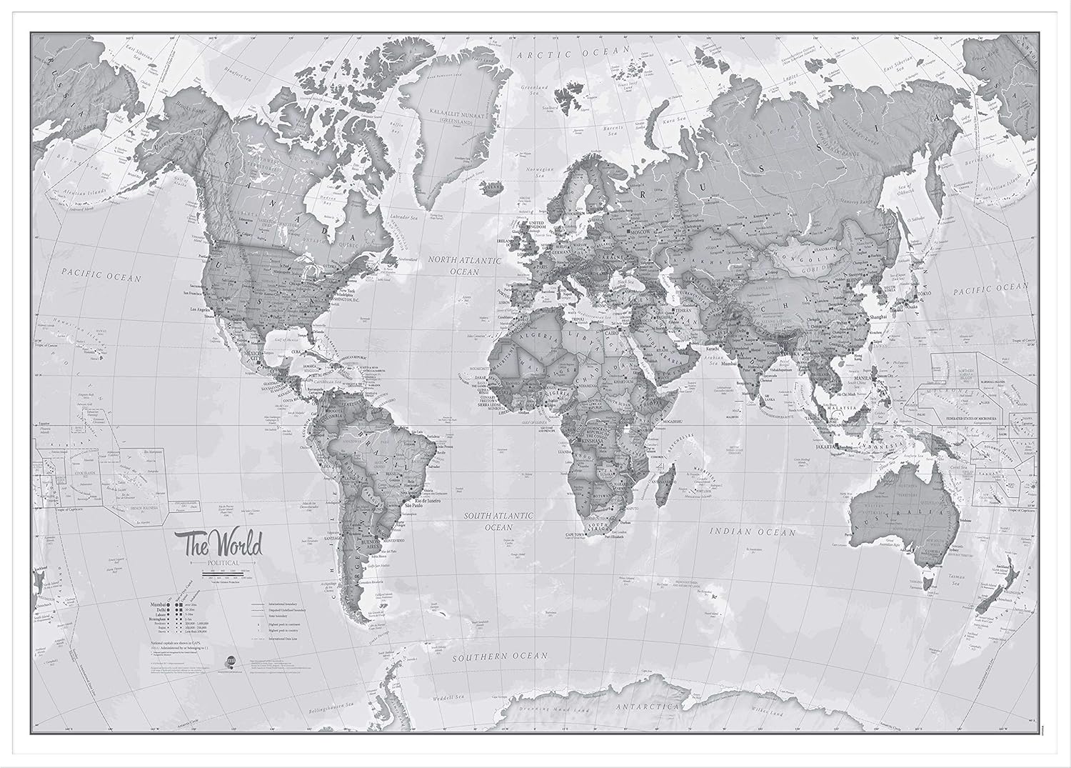 Amazon.com: Maps International Large The World is Art Wall Map - Grey ...