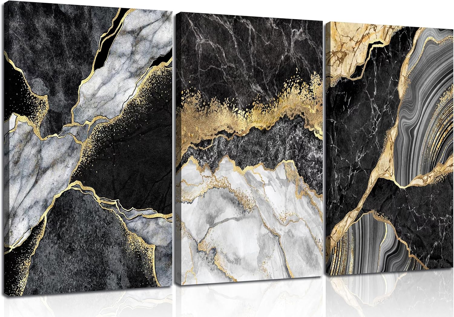 Amazon.com: 3Pcs Black And Gold Wall Art Gold Foil Abstract Posters ...