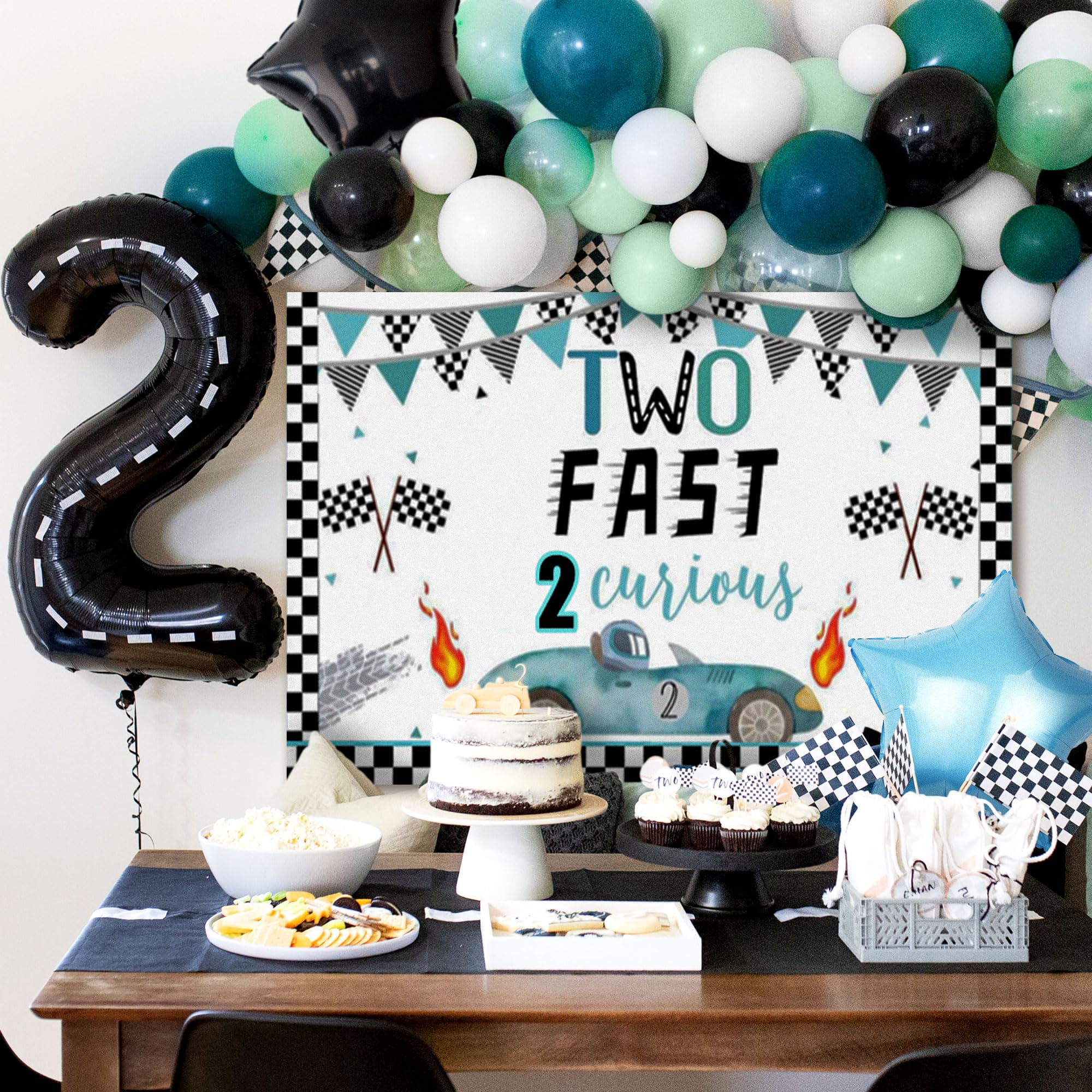 Amazon.com: JeVenis Blue Two Fast 2 Curious Backdrop Decoration Two ...