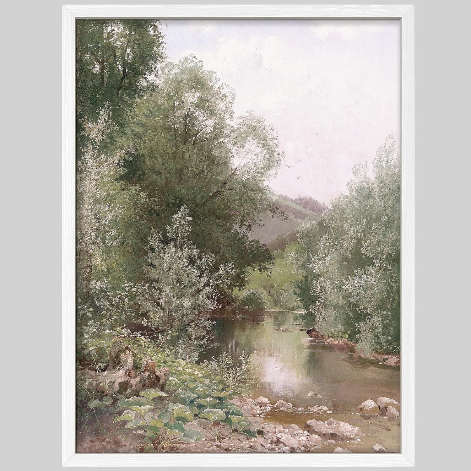 Amazon.com: SIGNWIN Framed Green Forest Tree River Landscape Wall Art ...