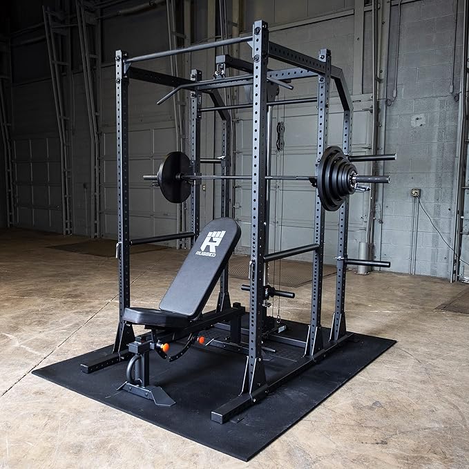 Amazon.com: Rugged Extended Power Rack with LAT, Bench, 300 lb. Weight ...