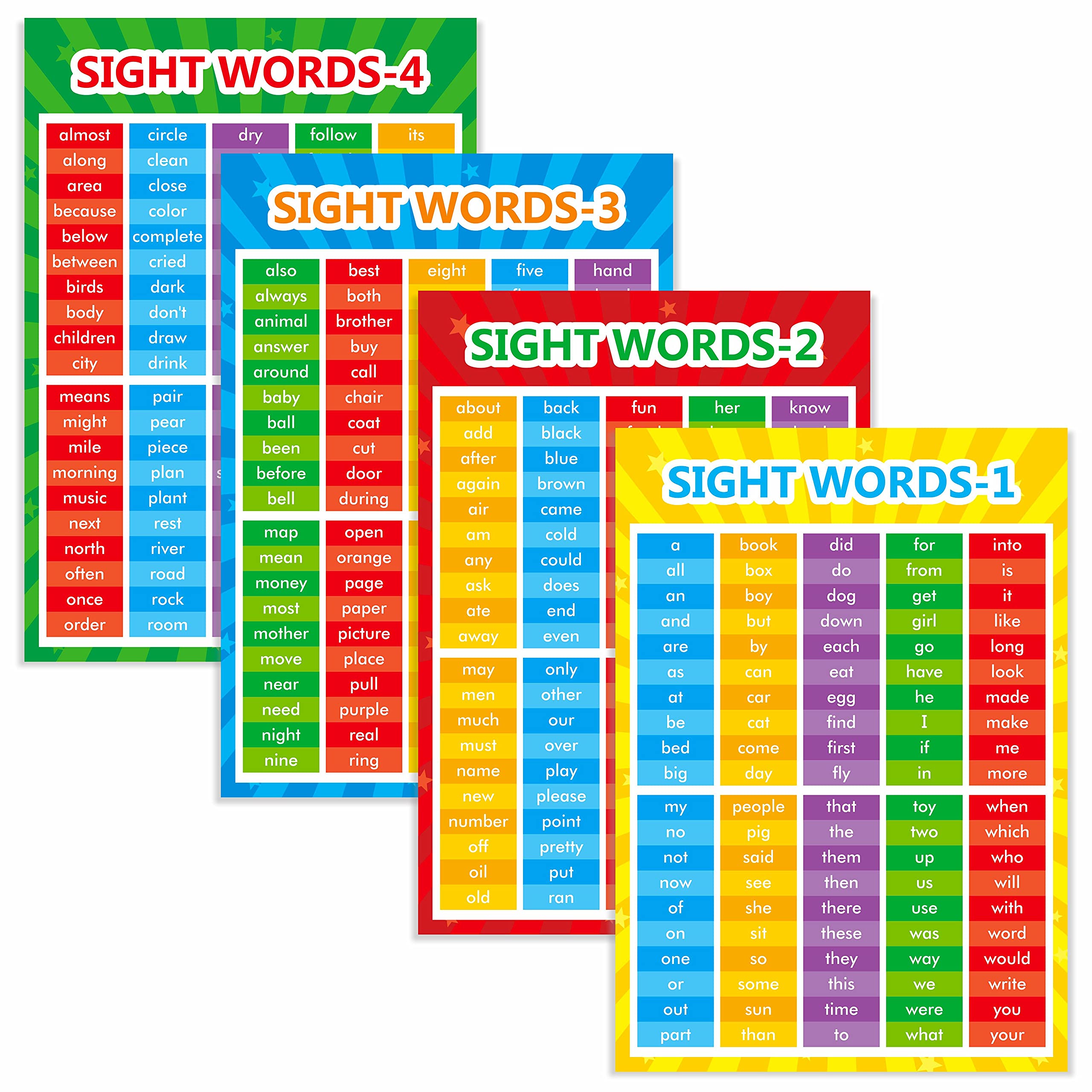Buy 4 Sheets Word s, Educational Charts Classroom Decoration for ...