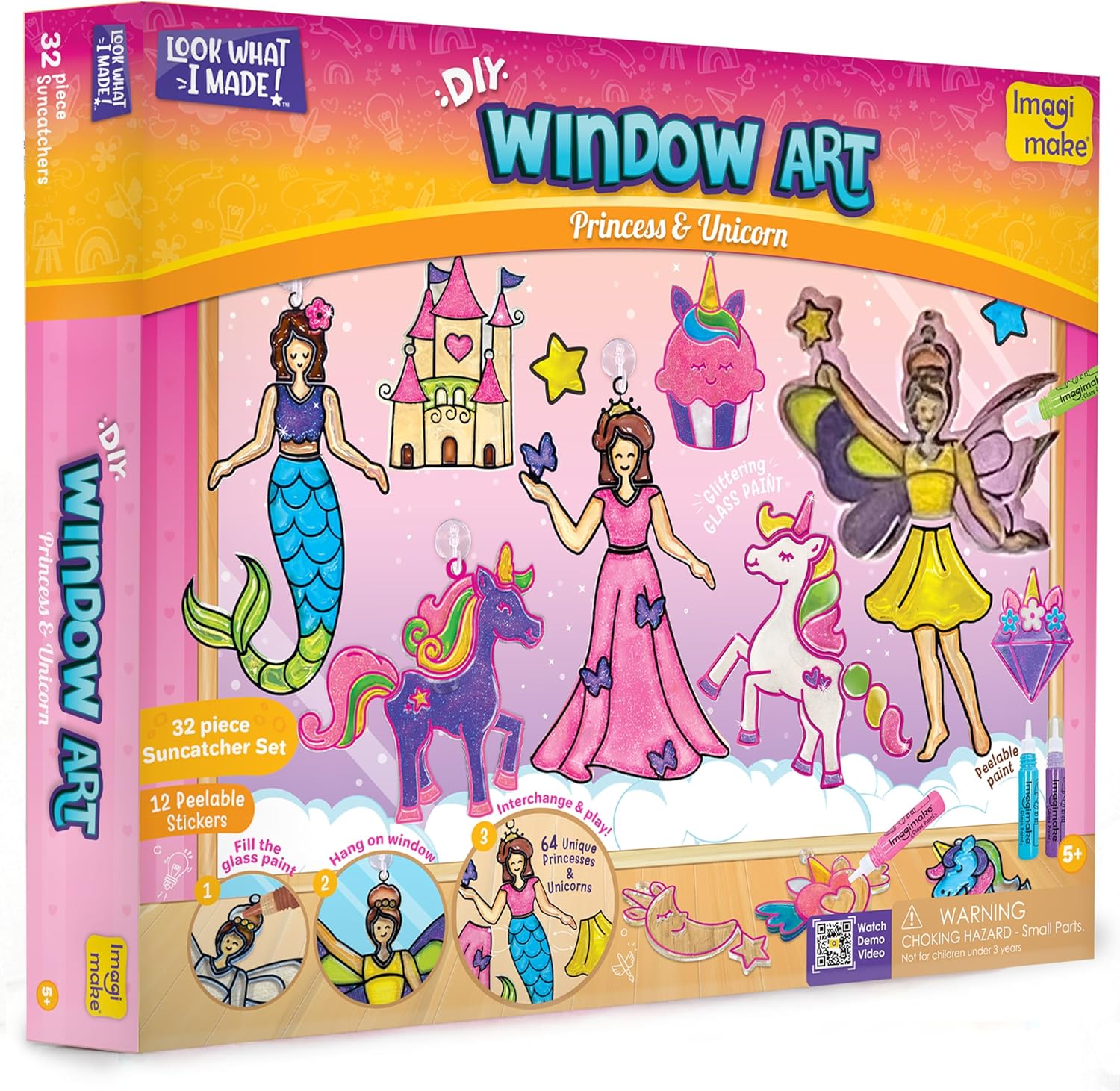 Amazon.com: Imagimake Window Art Princess & Unicorn | Suncatcher Kit ...