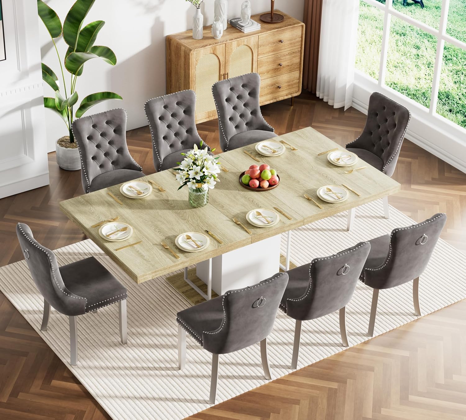 Amazon.com - HomVent Expandable Dining Table Set for 8, 63"-79 ...