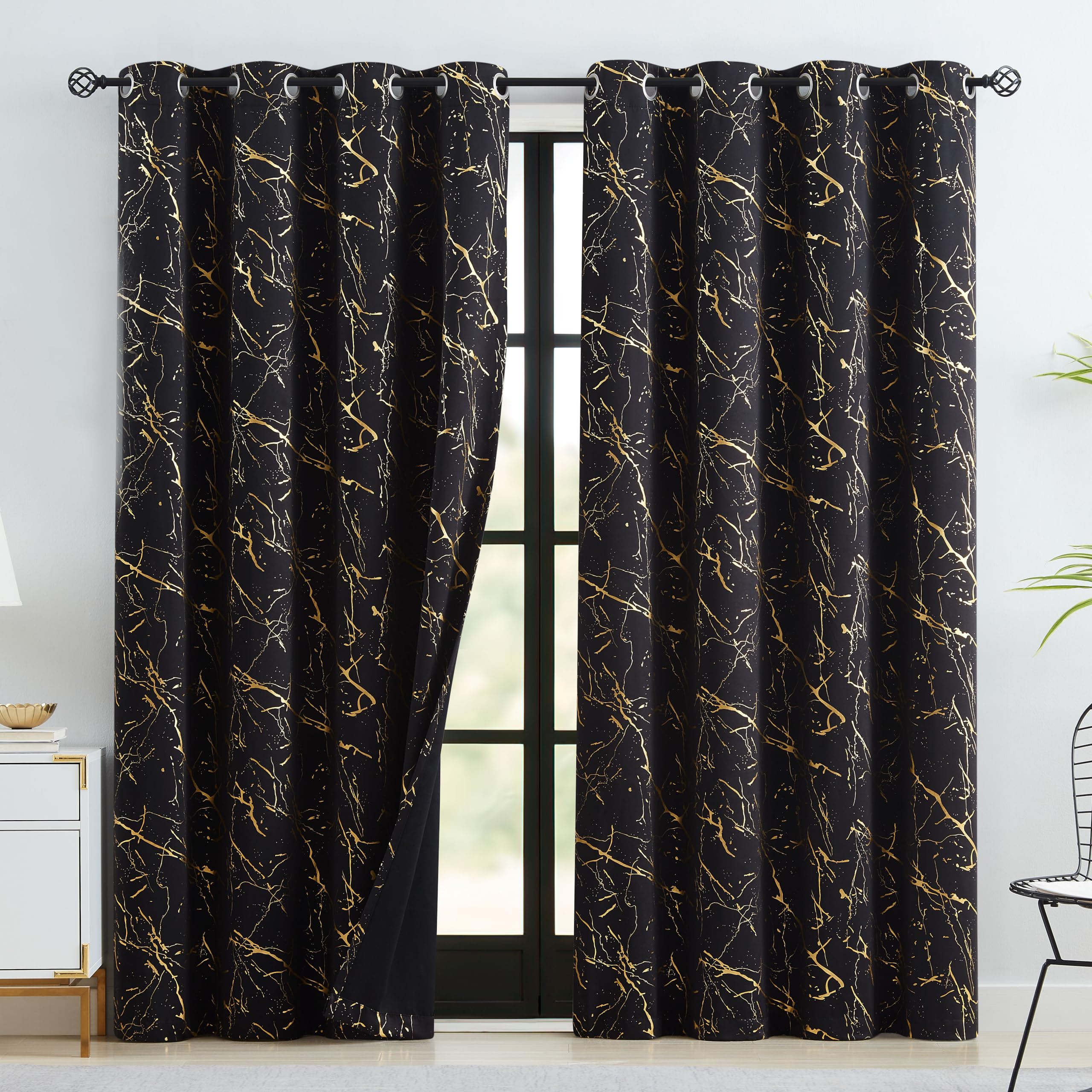 Metro Parlor Full Blackout Marble Metallic Curtains 84 Inches Long 2 ...