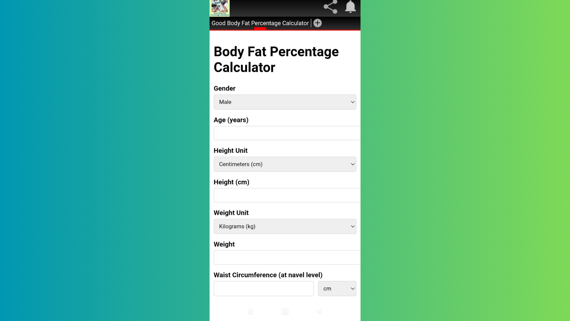 Good Body Fat Percentage Calculator - App on Amazon Appstore