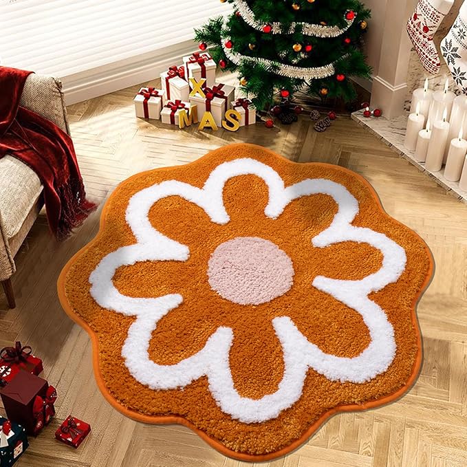 Amazon.com: Burnt Orange Bathroom Rugs Flower Bath Mats for Bathroom ...