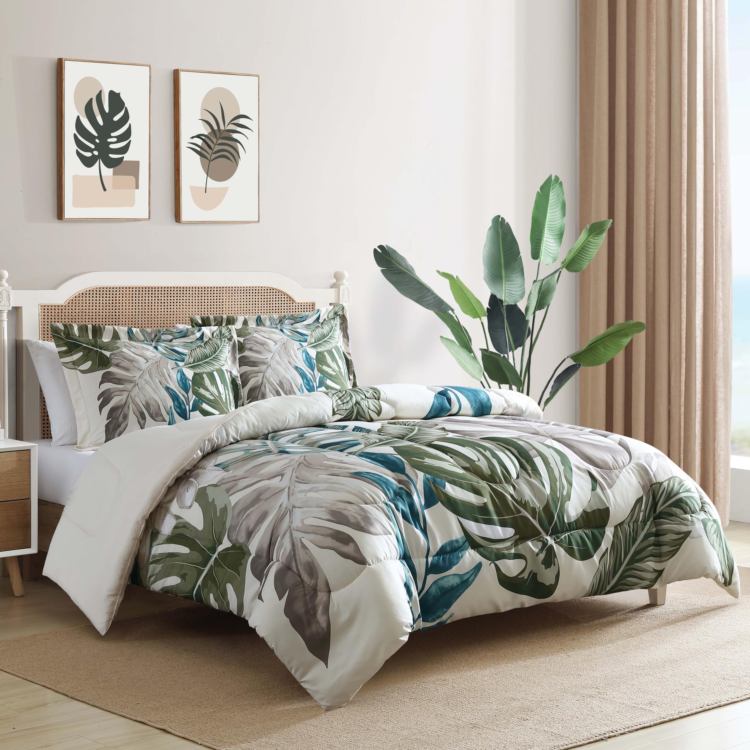 Amazon.com: CARIBBEAN JOE King 3-Piece Comforter Set, Tropical Coastal Beach Design Bedding ...