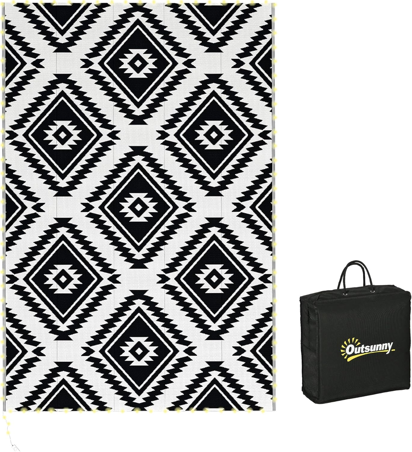 Outsunny Reversible Outdoor Rug with LED String Lights, Waterproof ...