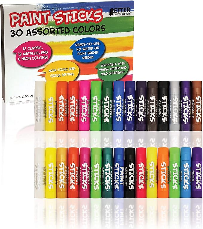 Amazon.com: Better Office Products Solid Tempera Paint Sticks, 30 Pack ...