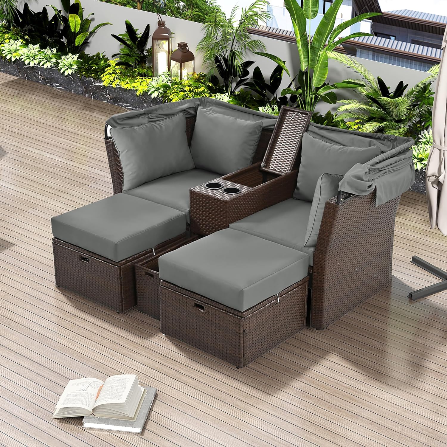 Amazon.com: LUMISOL 2 Seater Outdoor Patio Daybed, Patio Loveseat Sofa ...
