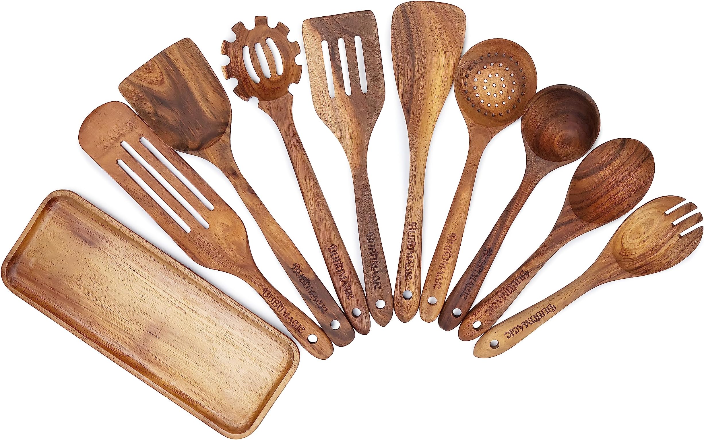 Amazon.com: BUBUMAGIC Wood Kitchen Utensils Set - 10pc Wooden Spoons ...