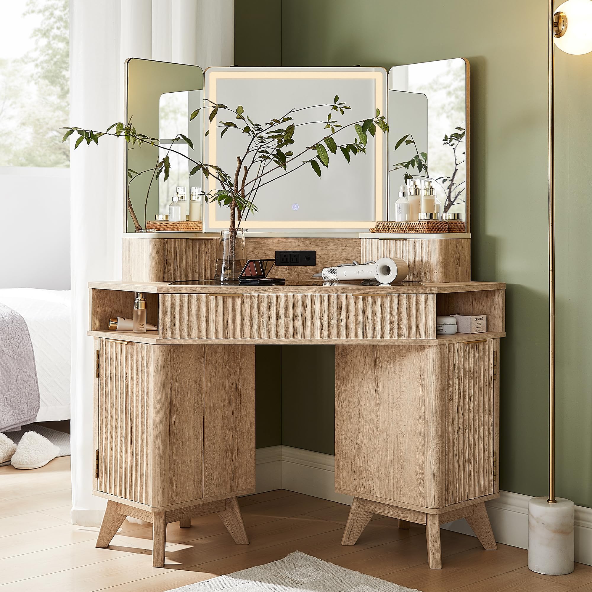 Amazon.com: T4TREAM 48" Fluted Makeup Vanity Desk with Large 36" Mirror ...