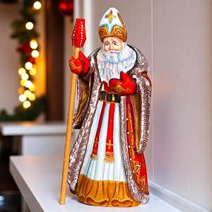 Amazon.com: TYCHEART STUDIO Wooden Hand Carved Saint Nicholas Figurine ...