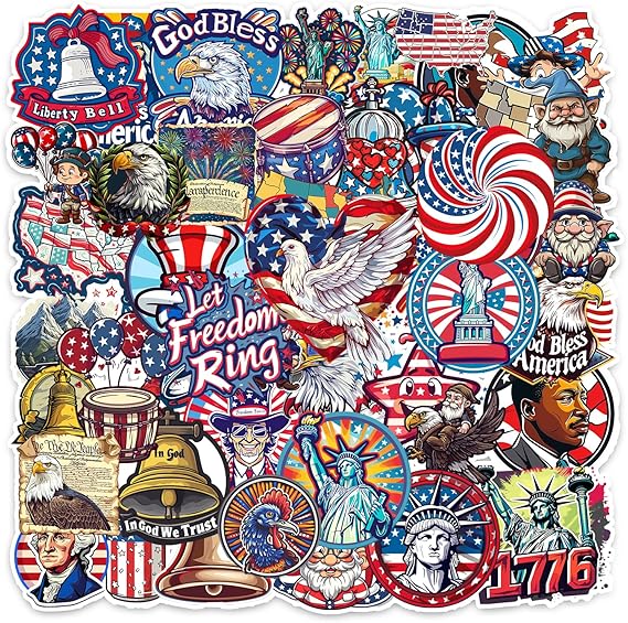 Amazon.com: USA Patriotic Stickers for Water Bottle 50PCS 4th of July ...