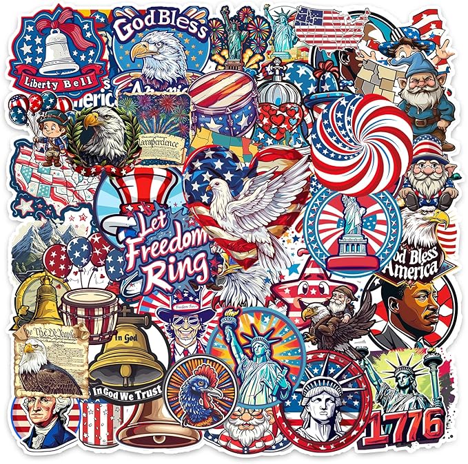 Amazon.com: USA Patriotic Stickers for Water Bottle 50PCS 4th of July ...