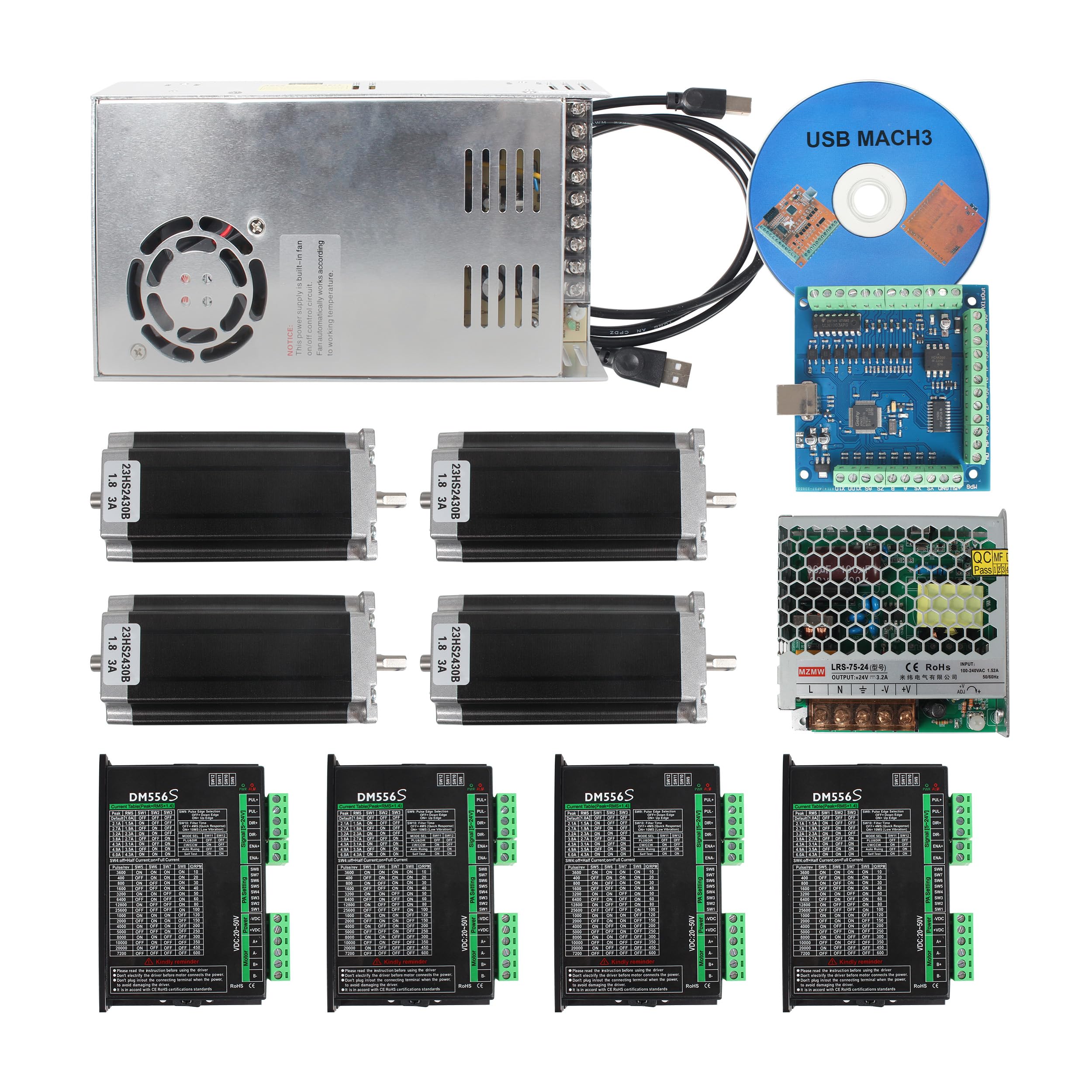 Snapklik.com : 4 Axis USB Mach3 CNC Controller Kit,Nema23 Stepper Motor ...