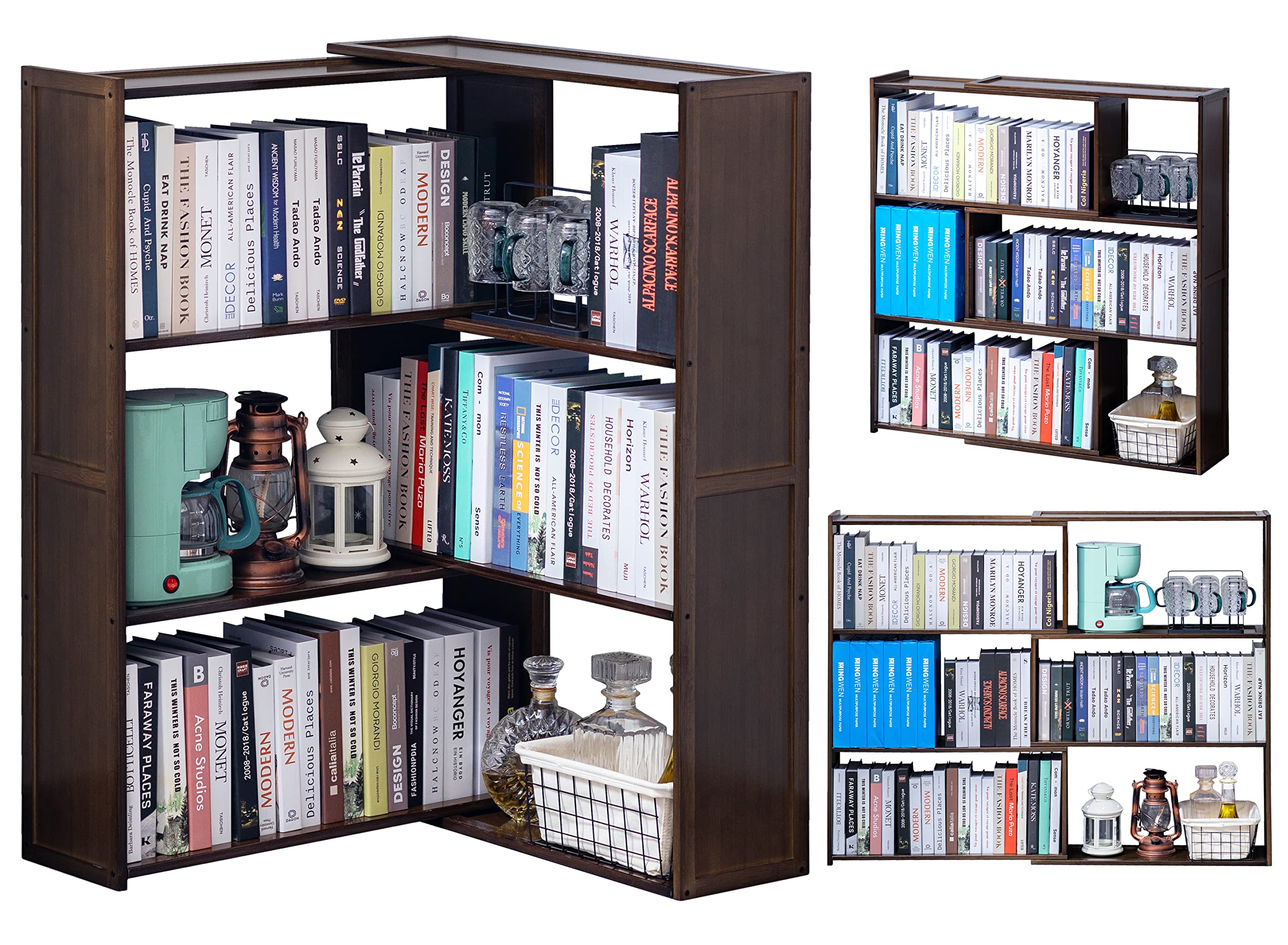 COPREE Multifunctional 4-Layer + 4-Layer Bookshelf Combination,Bamboo 4 ...