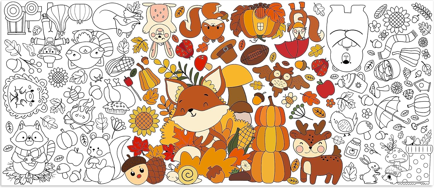 Amazon.com: BZaber Jumbo Fall Coloring Poster Pumpkin Fox Pinecone and ...