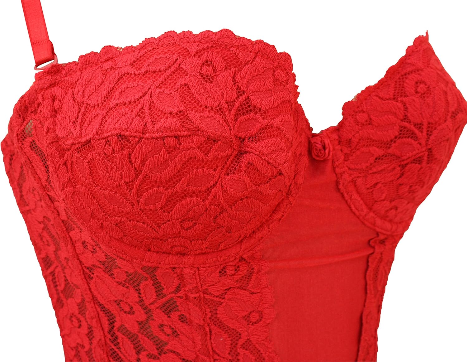 Valbonne Red Lace Basque Corset, Underwired, Boned, Hook & Eye ...