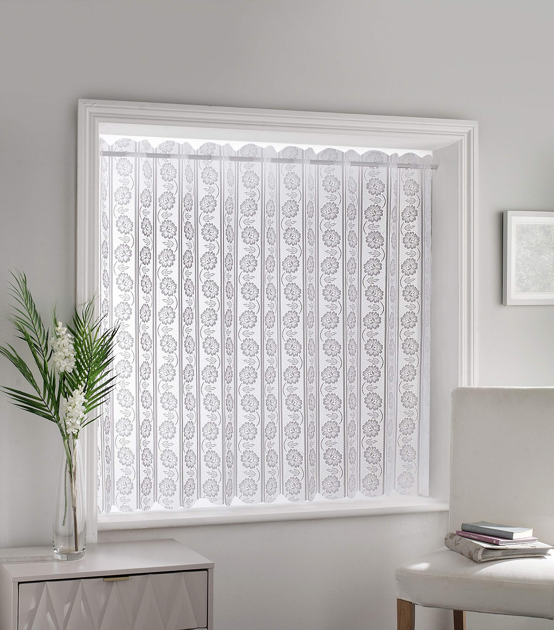 Lace Net Voile Louvre Vertical Pleated Window Blind Panel Curtain White ...