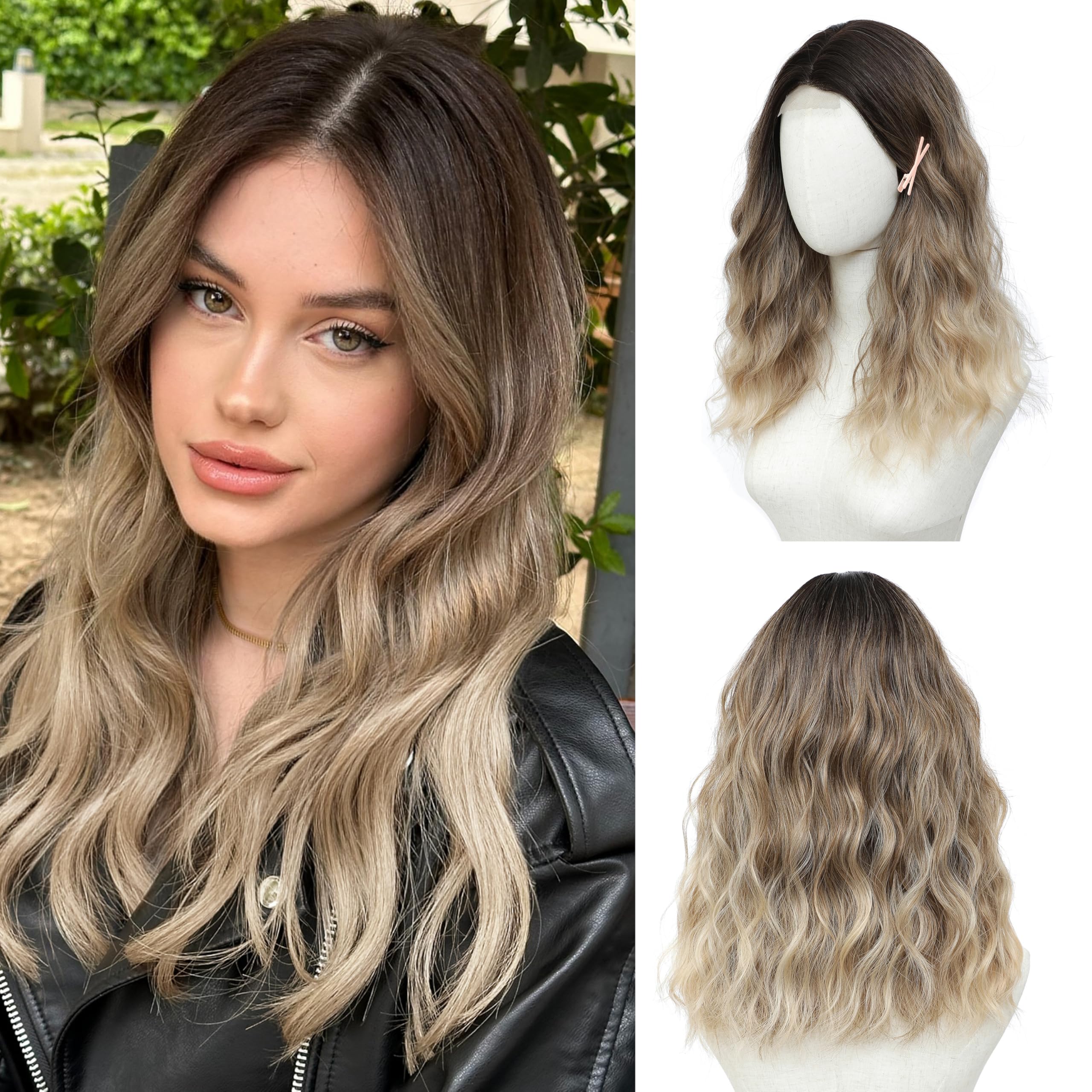 Amazon.com : BUPPLER Ombre Blonde Wig 18 Inch Medium Length Wigs for ...
