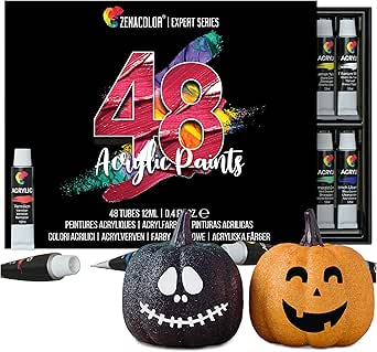 Amazon.co.jp: Zenacolor 48 Colors Acrylic Paint Set - 12ml Paint Tube ...