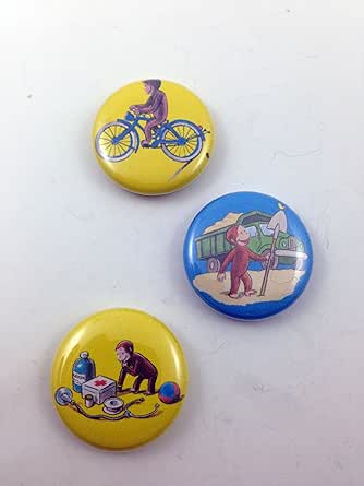 Amazon.com: Set of 3 BRAND NEW Curious George One Inch Buttons / Pins ...