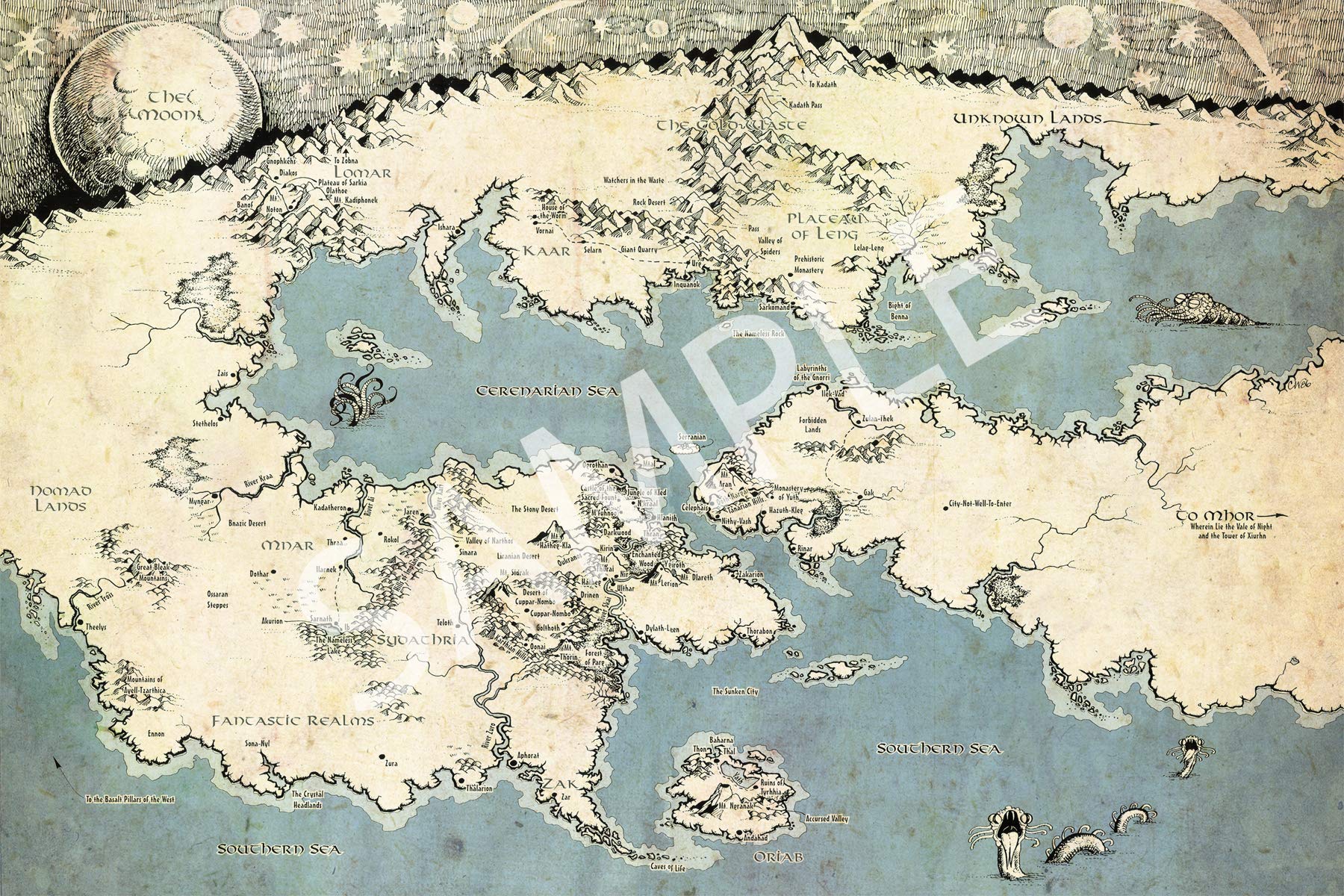 Buy Best Print Store - HP Lovecraft, of Dreamlands, of The Moon (24x36 ...