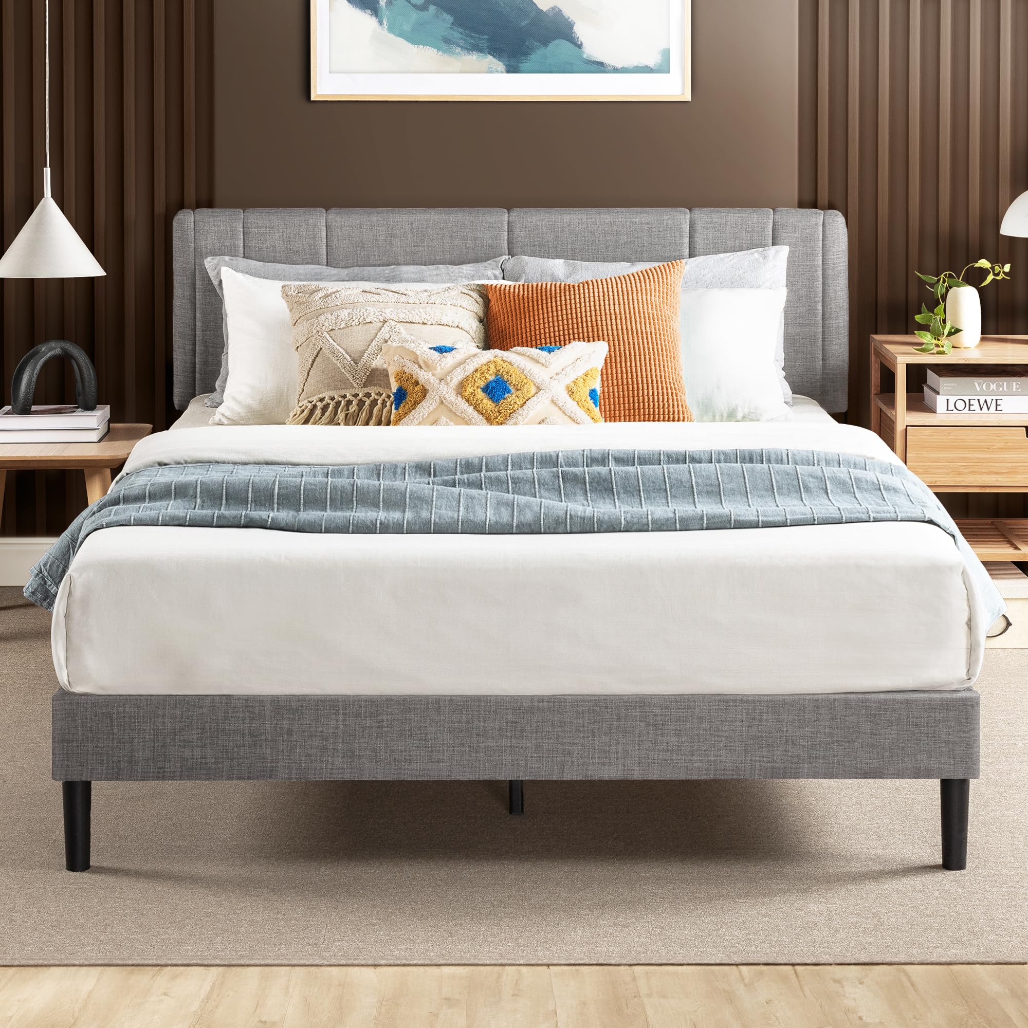 Snapklik.com : Mellow Soley 12-inch Upholstered Vertical Channel Bed