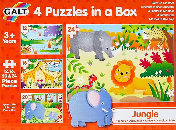 Galt Toys, 4 Puzzles in a Box - Jungle, Animal Jigsaw Puzzle for Kids ...