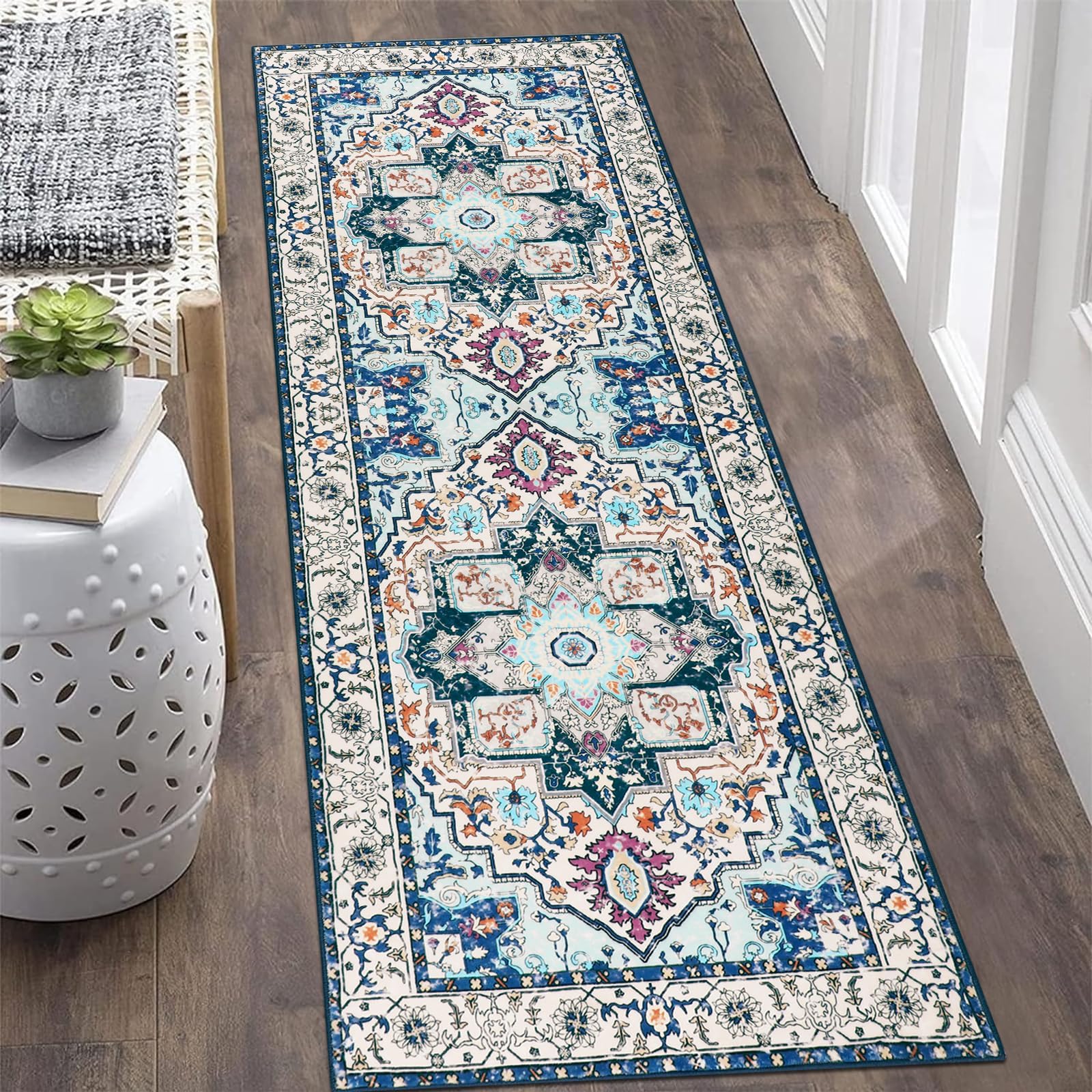 Cekene Vintage Distressed Area Runner Rugs 60x130cm Non-slip Washable ...