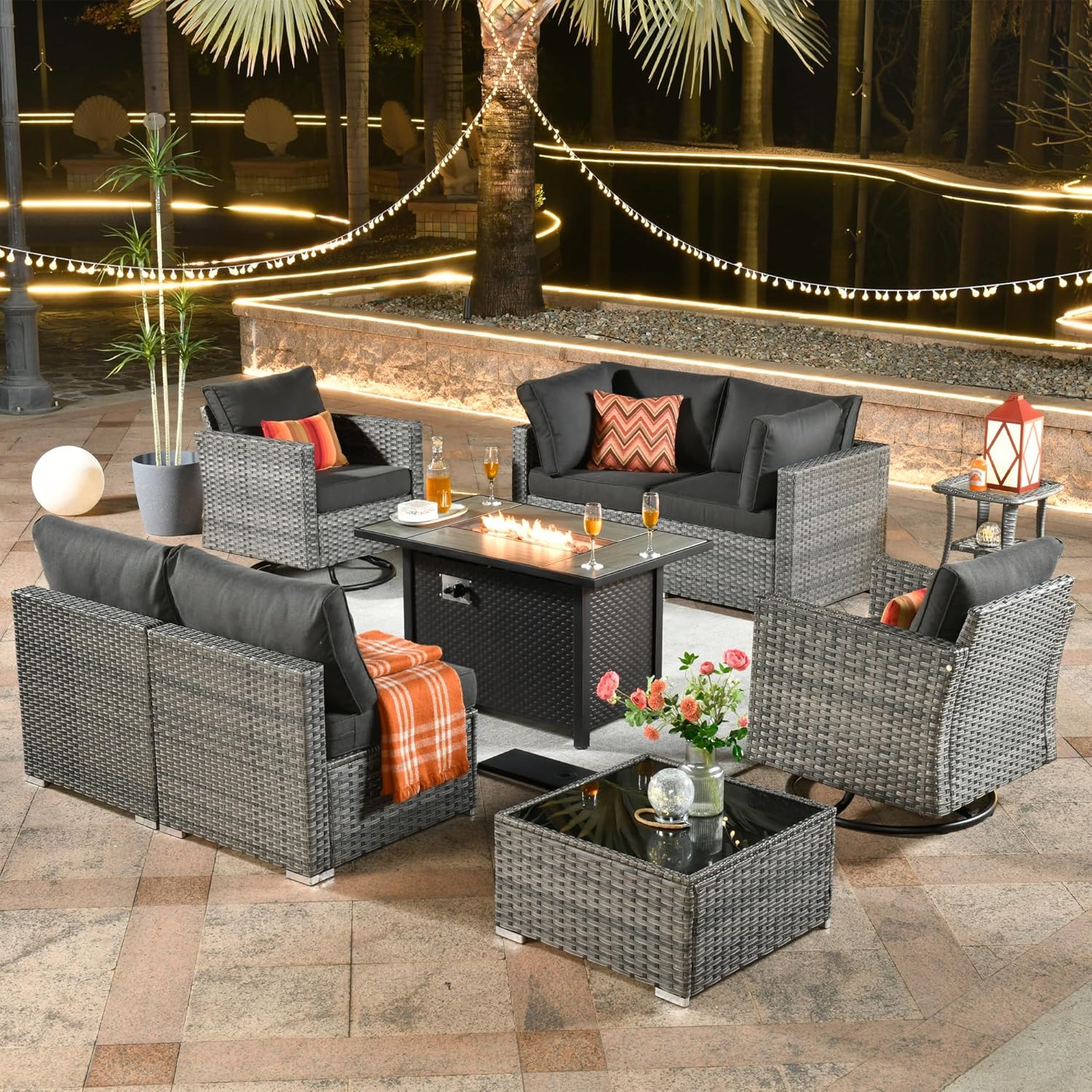 Amazon.com: CAODOC Patio Rattan Furniture Set 9-Piece Outdoor PE Wicker ...