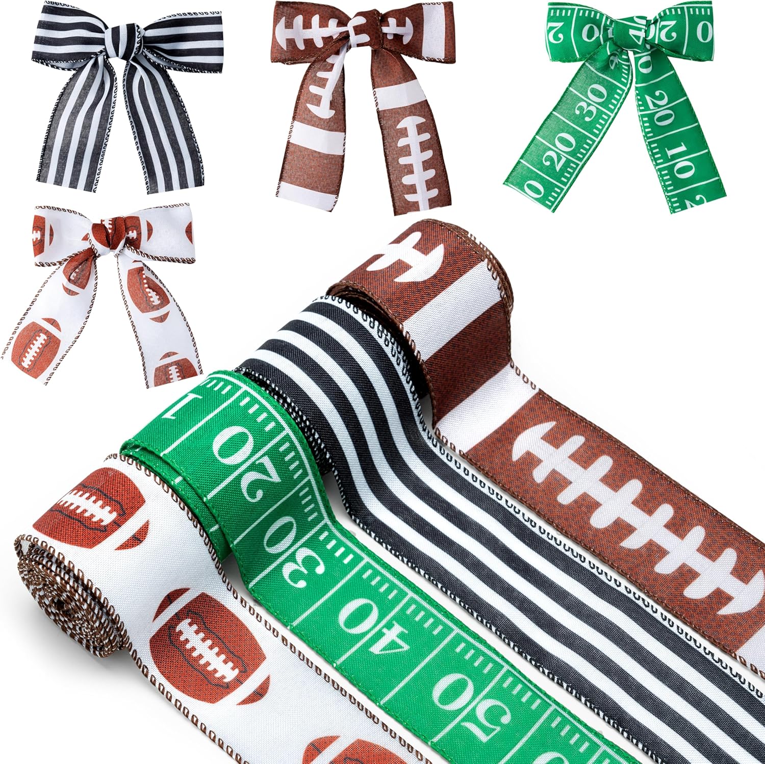 Amazon.com: H1vojoxo Football Wired Edge Ribbon - 4 Rolls 24 Yards ...