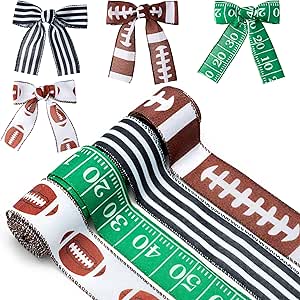 Amazon.com: H1vojoxo Football Wired Edge Ribbon - 4 Rolls 24 Yards ...