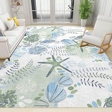 Amazon.com: Nautical Coastal Ocean Area Rug, Green Beach Theme Rugs ...