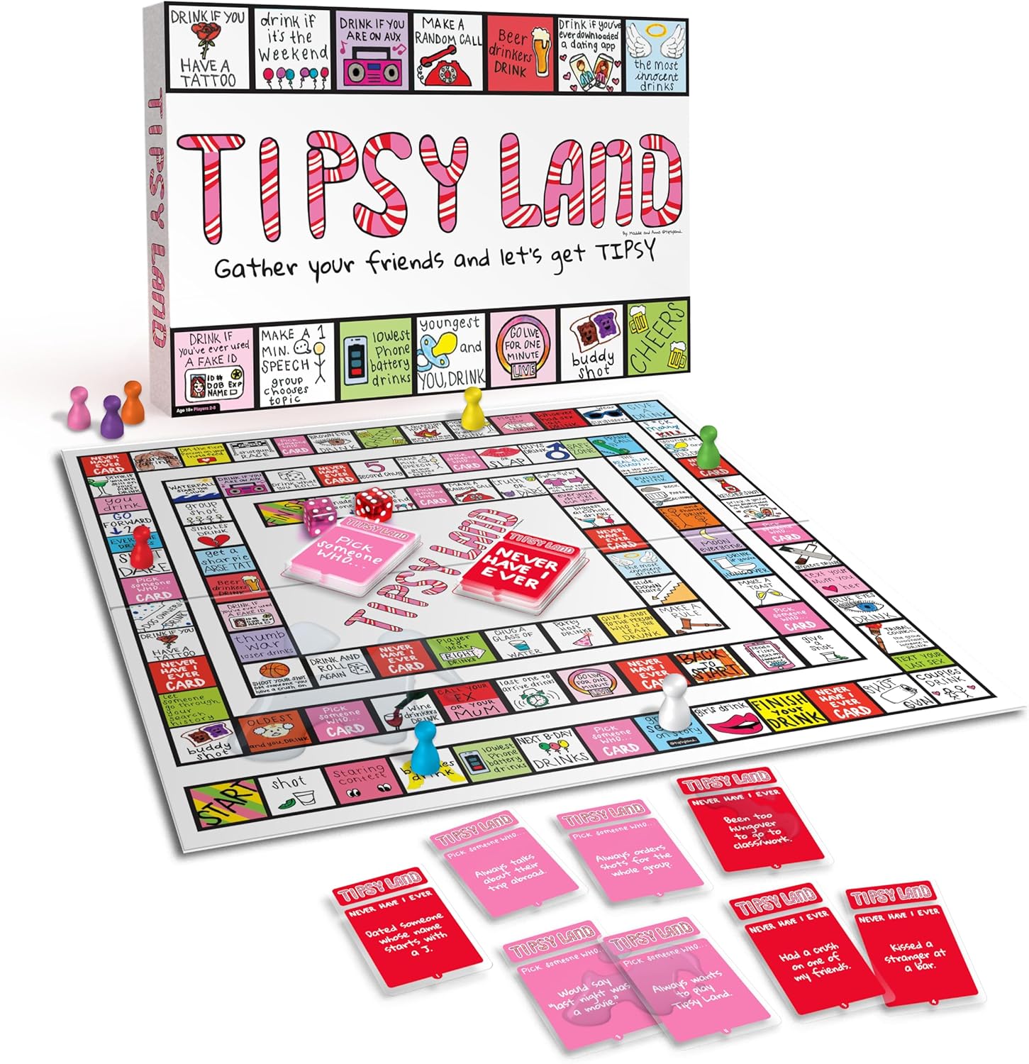 Tipsy Land - Ultimate Adult Drinking Game with 75+ Spaces.