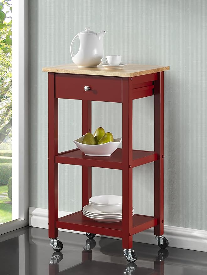 Amazon.com: Roundhill Furniture Wood Kitchen Cart on Wheels, Red : Home ...