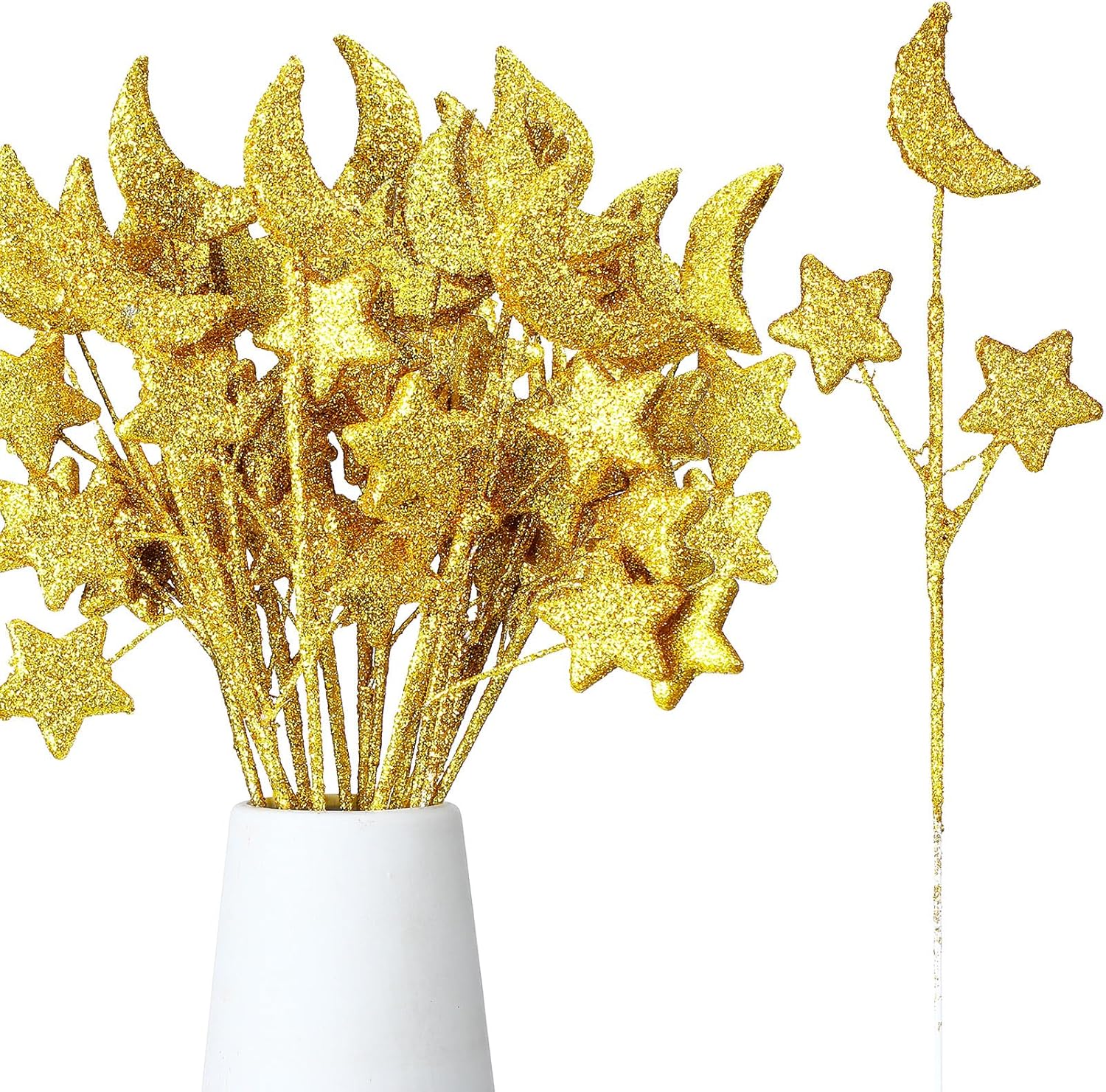 Amazon.com: Wavwavw 24 Pcs Moon Star Floral Picks Gold Moon Star Stem ...