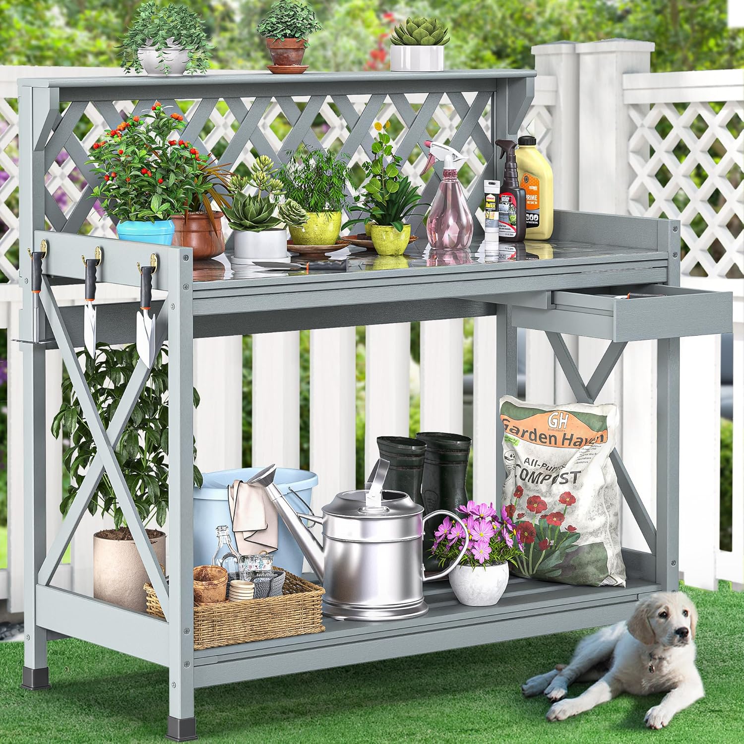 Amazon.com: YITAHOME Outdoor Garden Workstation Table with Drawer ...