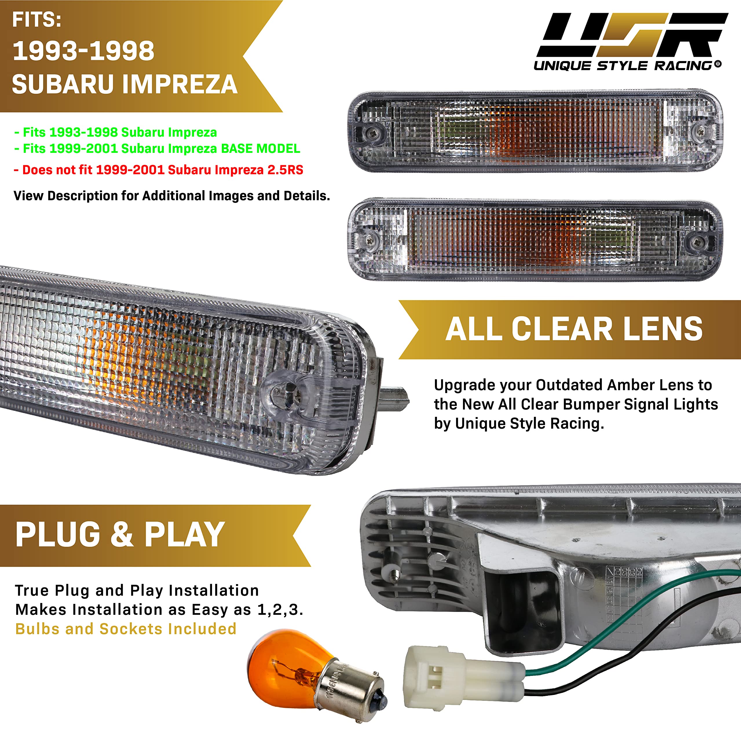 Direct Replacement 92-97 Impreza Clear Crystal Front Bumper Flasher ...