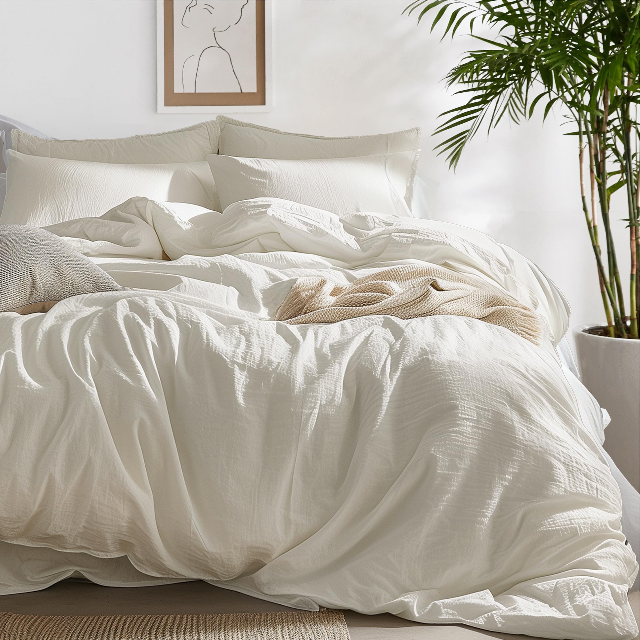 Amazon.com: Bedsure 100% Washed Cotton Duvet Cover Twin Size - Cream ...