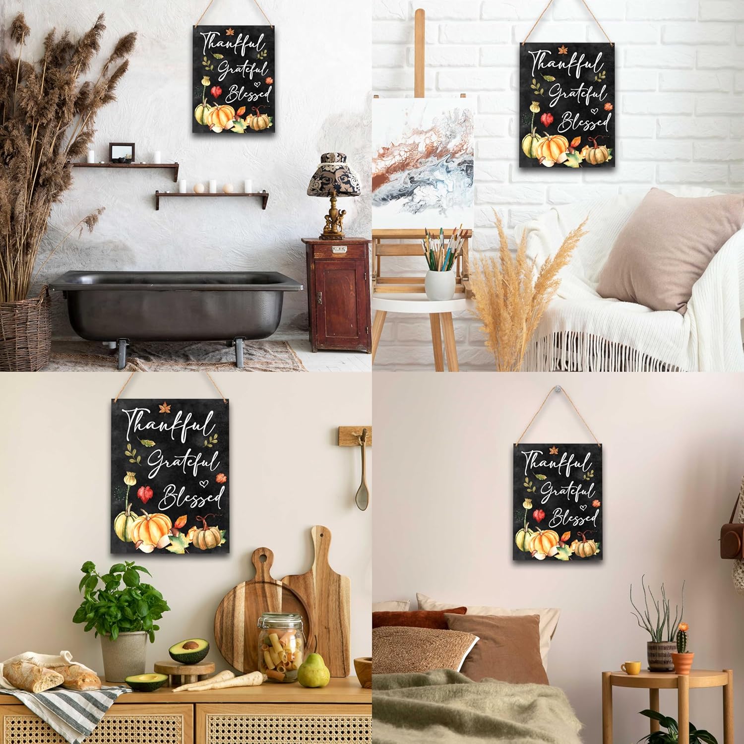 Letrero colgante de madera con texto en inglés Thankful Grateful ...