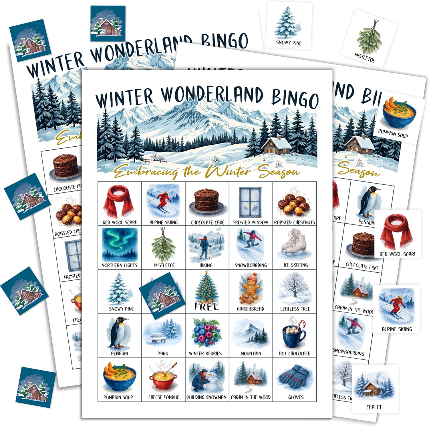 Amazon.com: RYSMH Winter Bingo Game, Winter Wonderland Party Game Cards ...