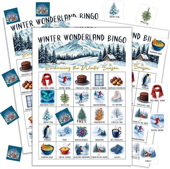 Amazon.com: RYSMH Winter Bingo Game, Winter Wonderland Party Game Cards ...