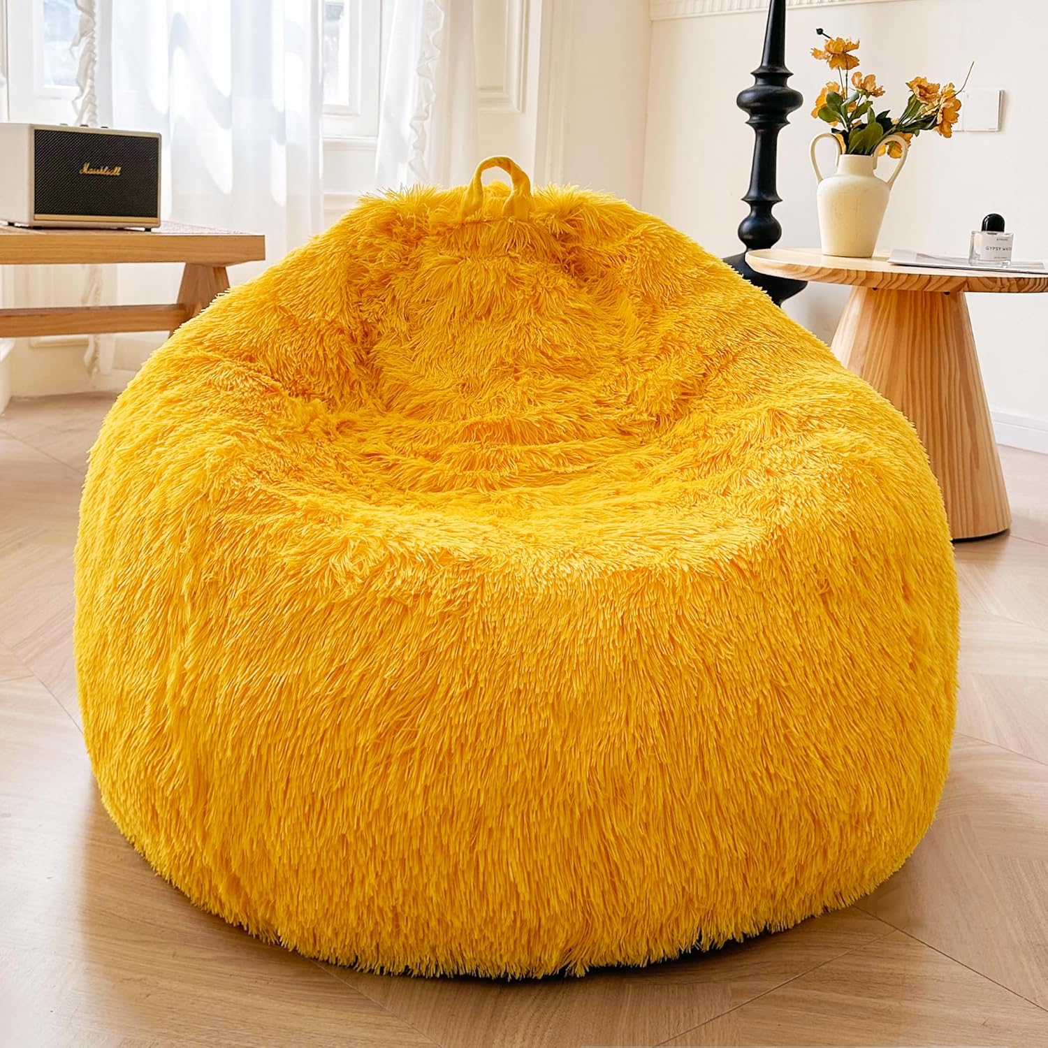 Amazon.com: XeGe Faux Fur Bean Bag Cover(No Filler), Fluffy Stuffed ...