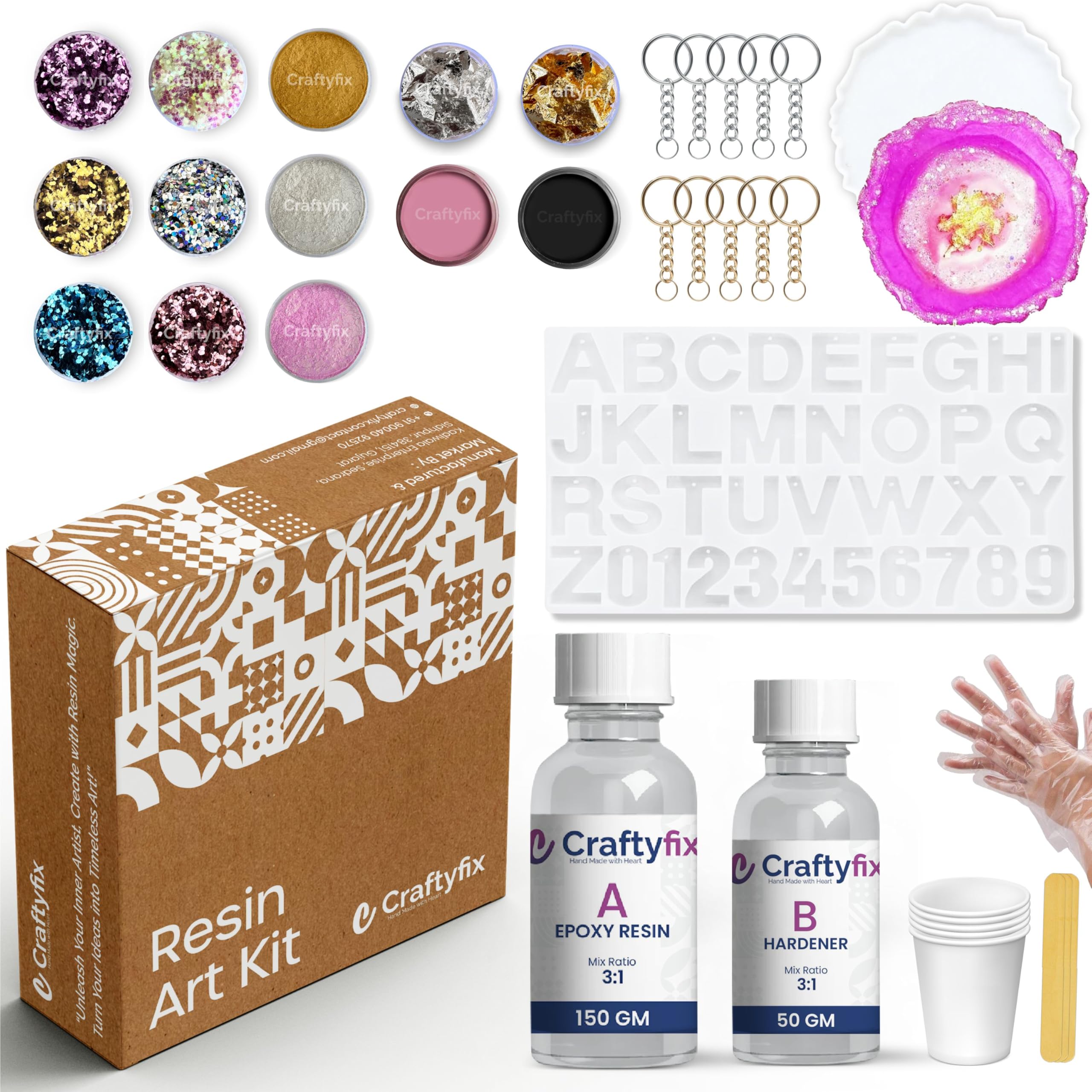 Craftyfix DIY Resin Art kit with Alphabet & Coaster Moulds, Glitter ...